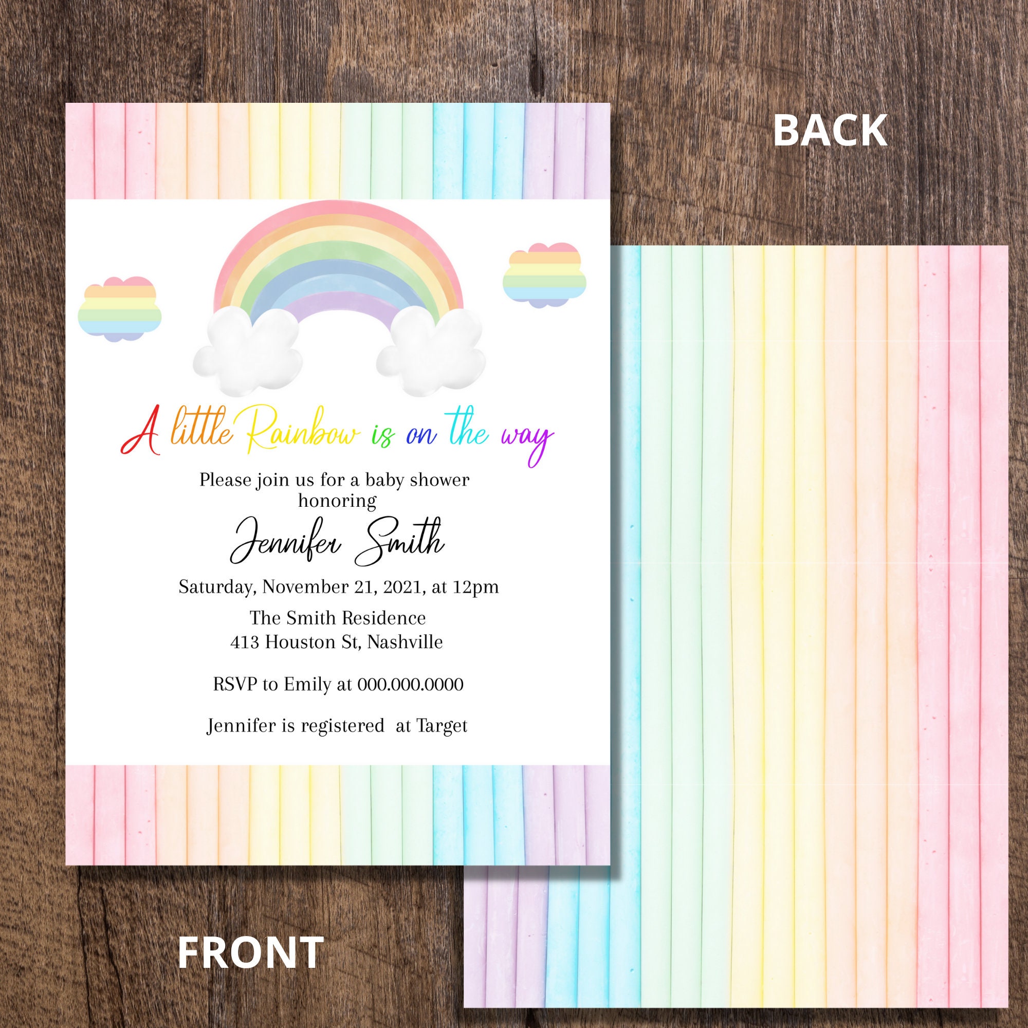 Rainbow Baby Shower Invitation Template, Happy Modern Baby Shower Theme ...