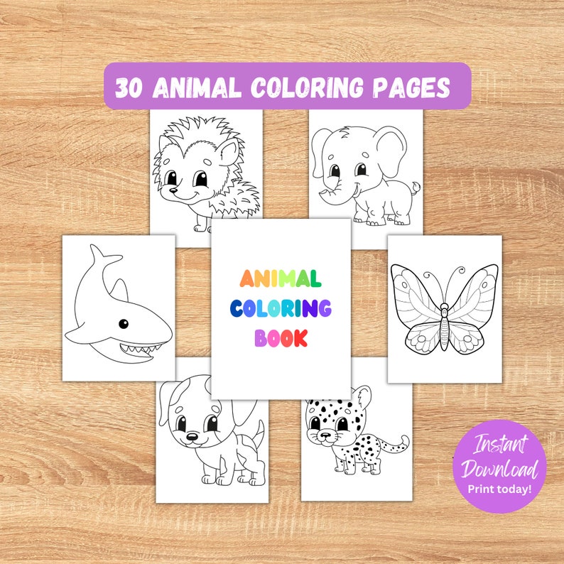 Coloring Pages for Kids 30 Printable Animal Coloring Pages - Etsy