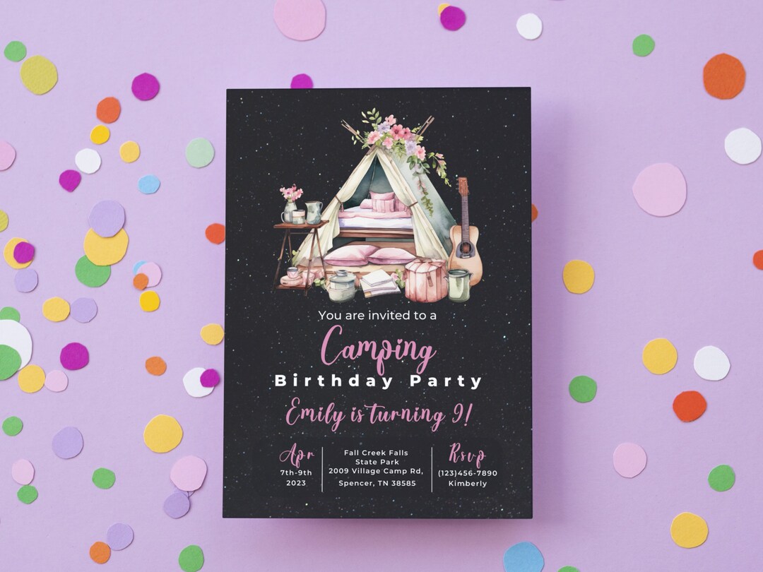 Camping Birthday Invitation, Girl Camping Invitation, Camp Out, Under ...