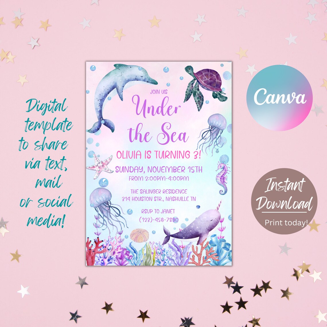 Editable Under the Sea Birthday Invitation Template, Printable ...