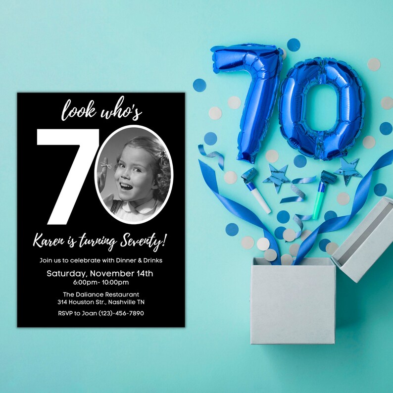 Editable 70th Invitation With Photo, Look Who's 70, 70th Birthday ...