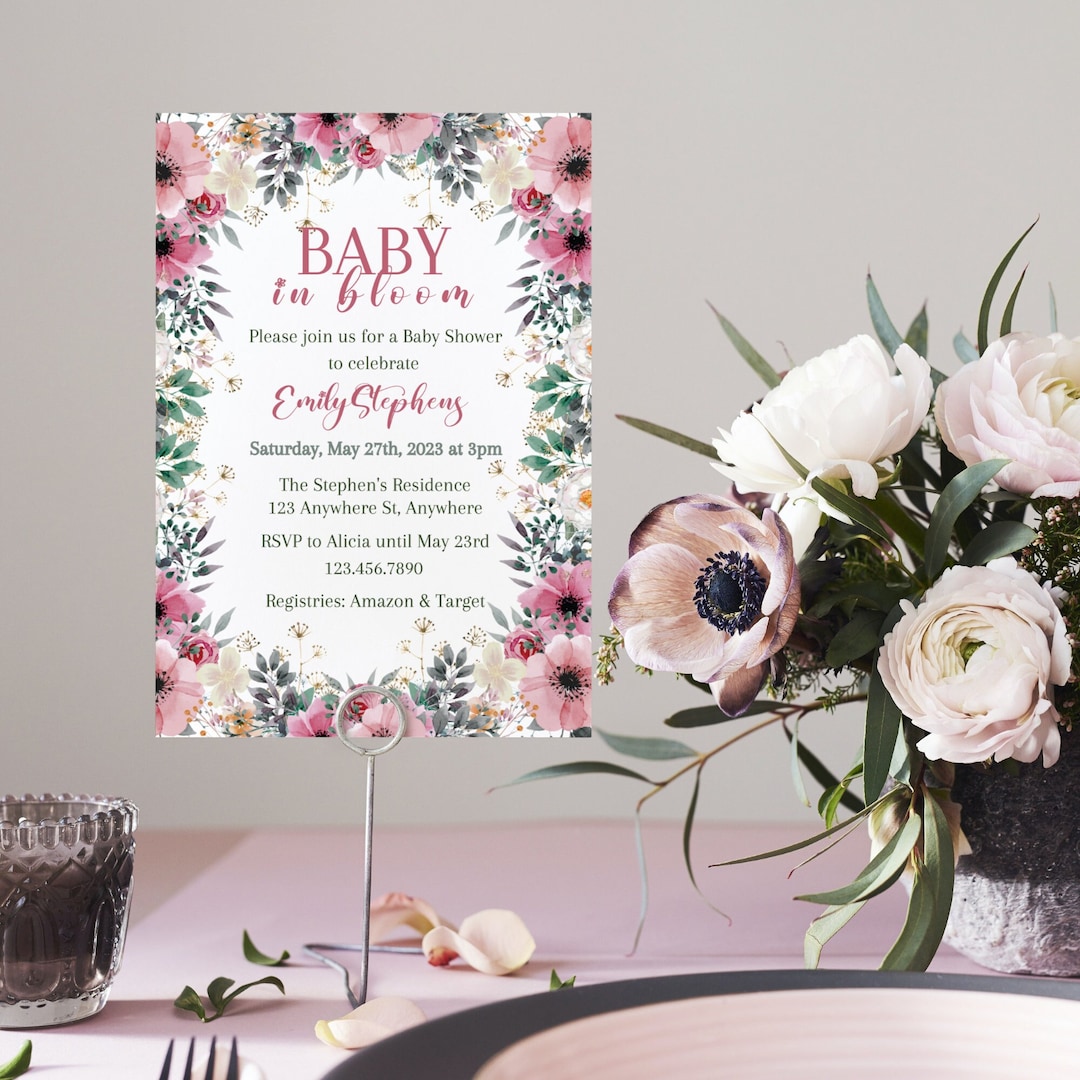 Baby in Bloom Invitation, Baby in Bloom Baby Shower Invitation, Floral ...