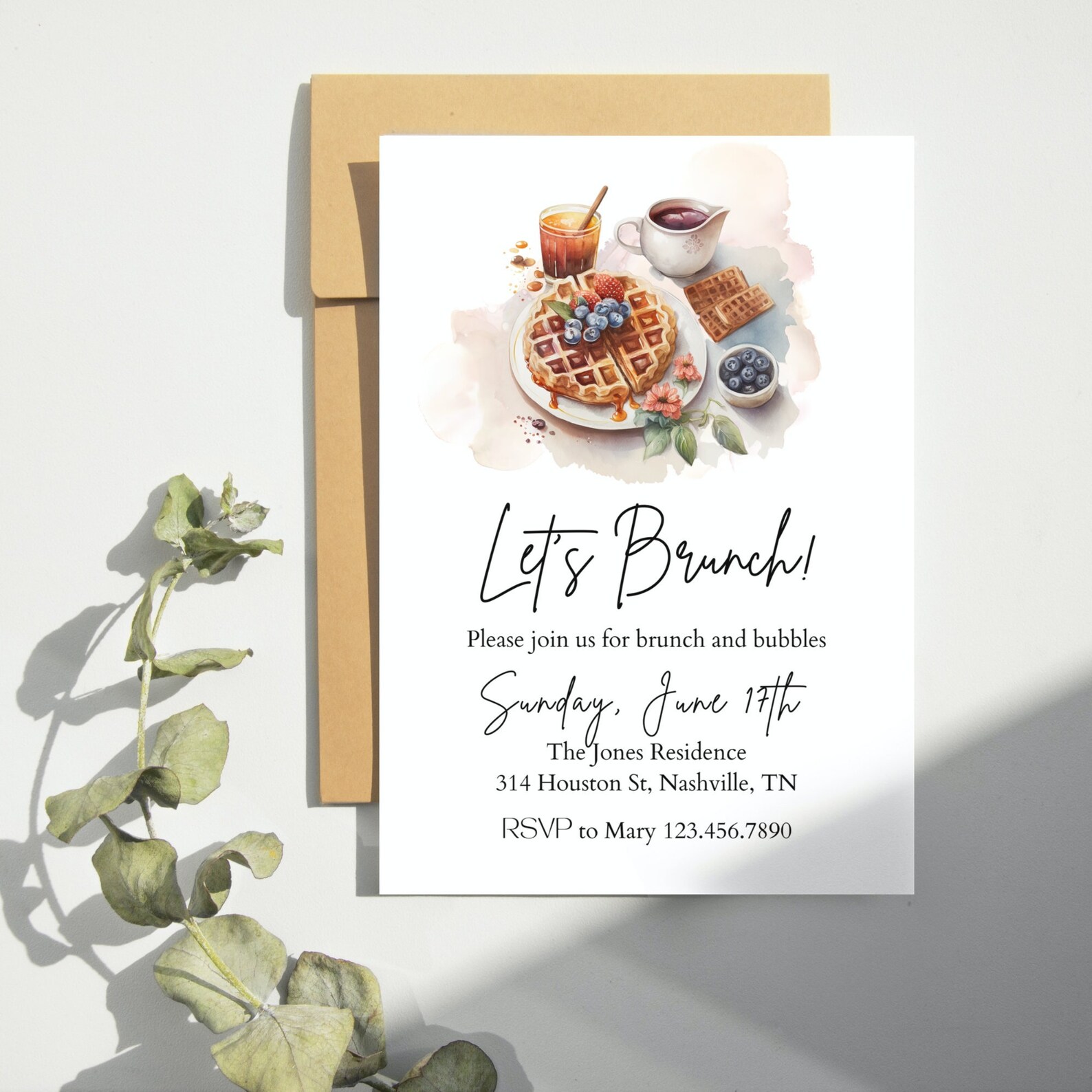 Editable Brunch Invitation, Let's Brunch Invitation, Picnic Birthday ...