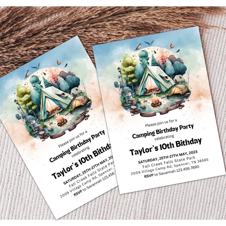 Camping Birthday Invitation Template, Camping Party Invitation, Camp ...