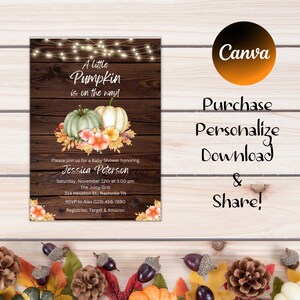 Editable A Little Pumpkin Baby Shower Invitation, Rustic Pumpkin Baby ...