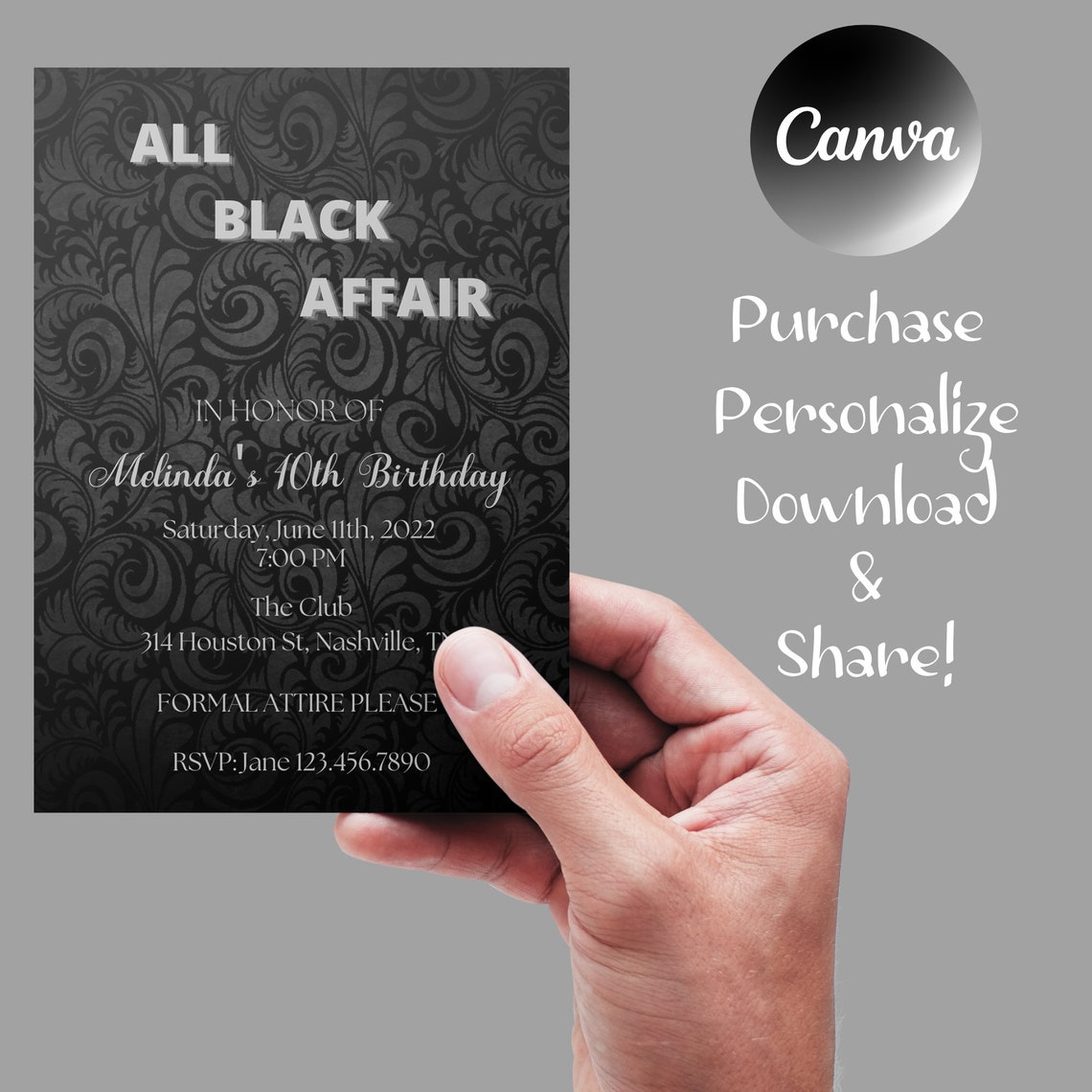 All Black Party Invitation All Black Affair Invitation - Etsy