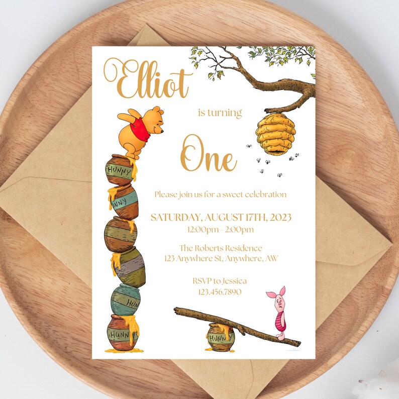 Editable Winnie the Pooh Birthday Invitation, Classic Winnie the Pooh ...