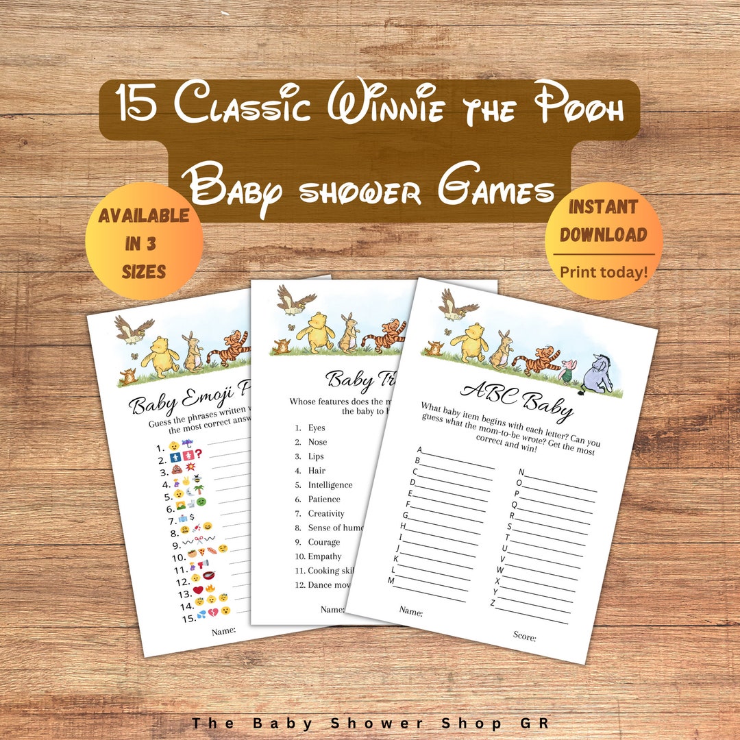 Classic Winnie Pooh Baby Shower Game Bundle, Winnie the Pooh Games ...