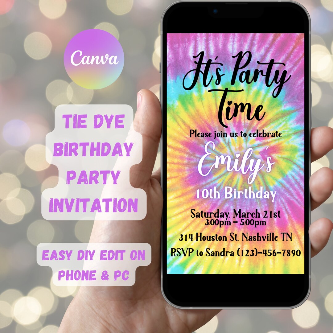 Editable Tie Dye Birthday Party Invitation, Printable Tie Dye Party ...