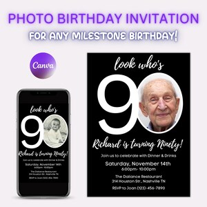Editable 90th Invitation With Photo, Look Who's 90, 90th Birthday ...