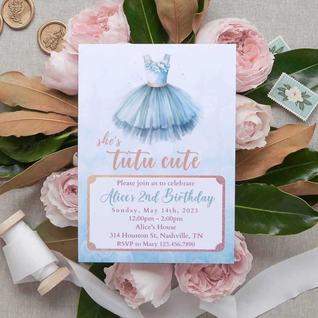 Tutu Birthday Invitation, Ballerina Invite, Blue Tutu Ballerina ...