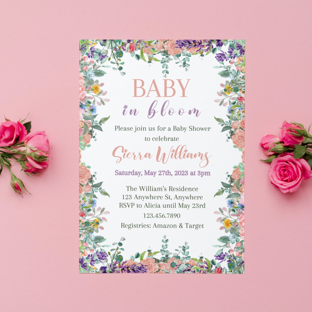 Baby in Bloom Invitation, Baby in Bloom Baby Shower Invitation, Floral ...
