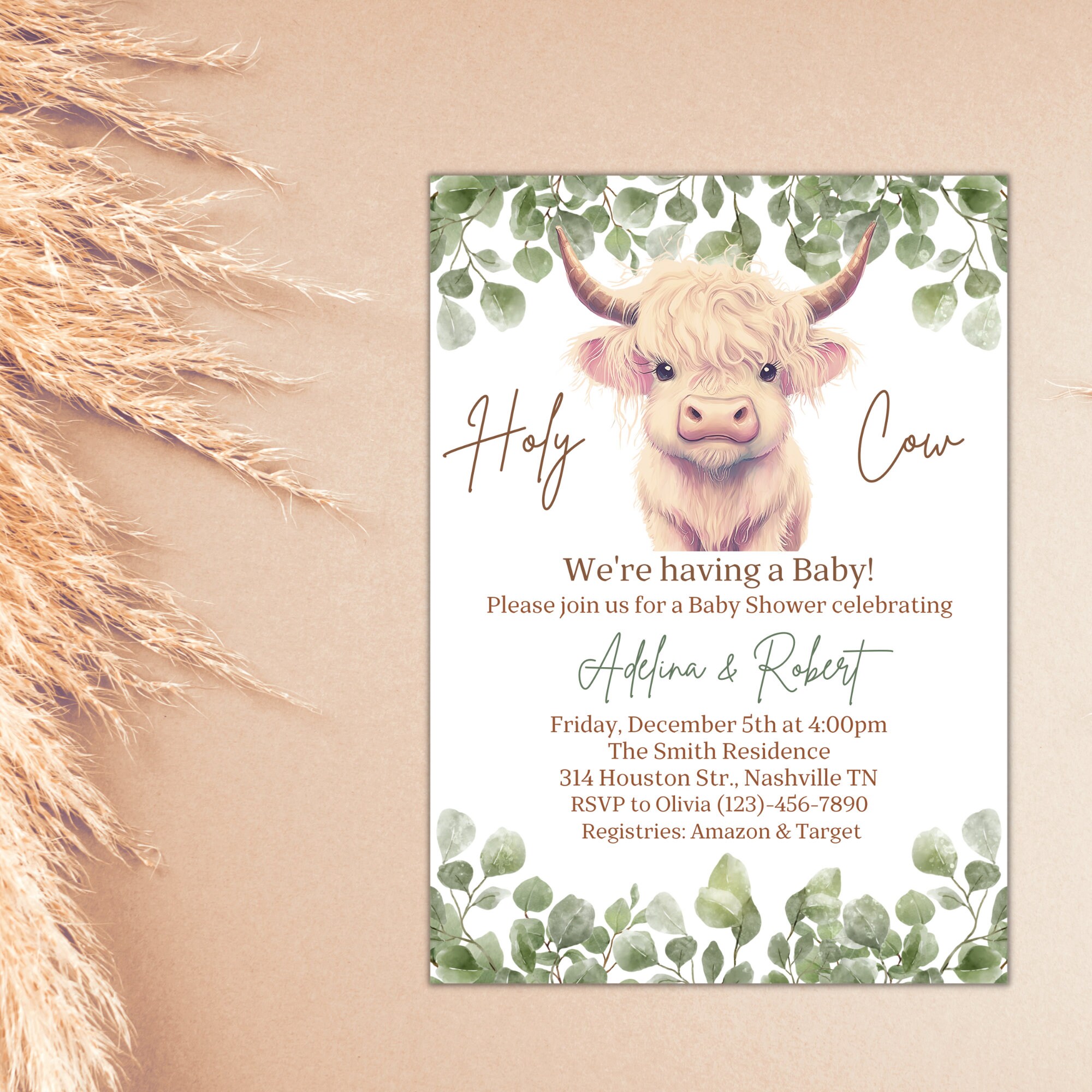Boho Highland Cow Baby Shower Invitation Gender Neutral Cow - Etsy