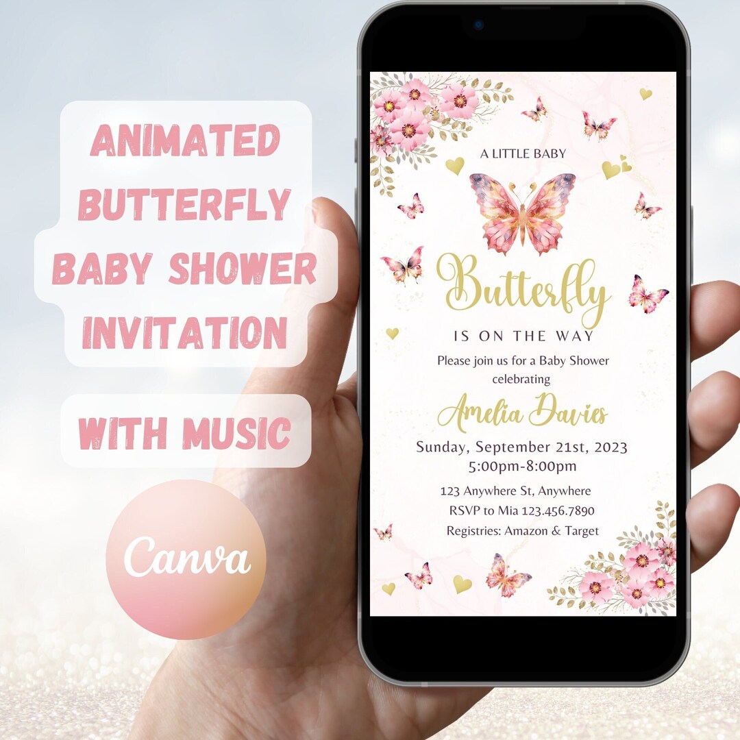 Animated Butterfly Baby Shower Invitation, Butterfly Video Invitation ...