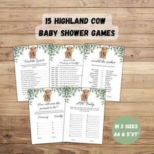 15 Highland Cow Baby Shower Games, Boho Cow Baby Shower Game Bundle ...