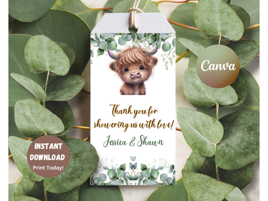 Highland Cow Favor Tag, Editable Highland Cow Thank You Tag, Highland ...