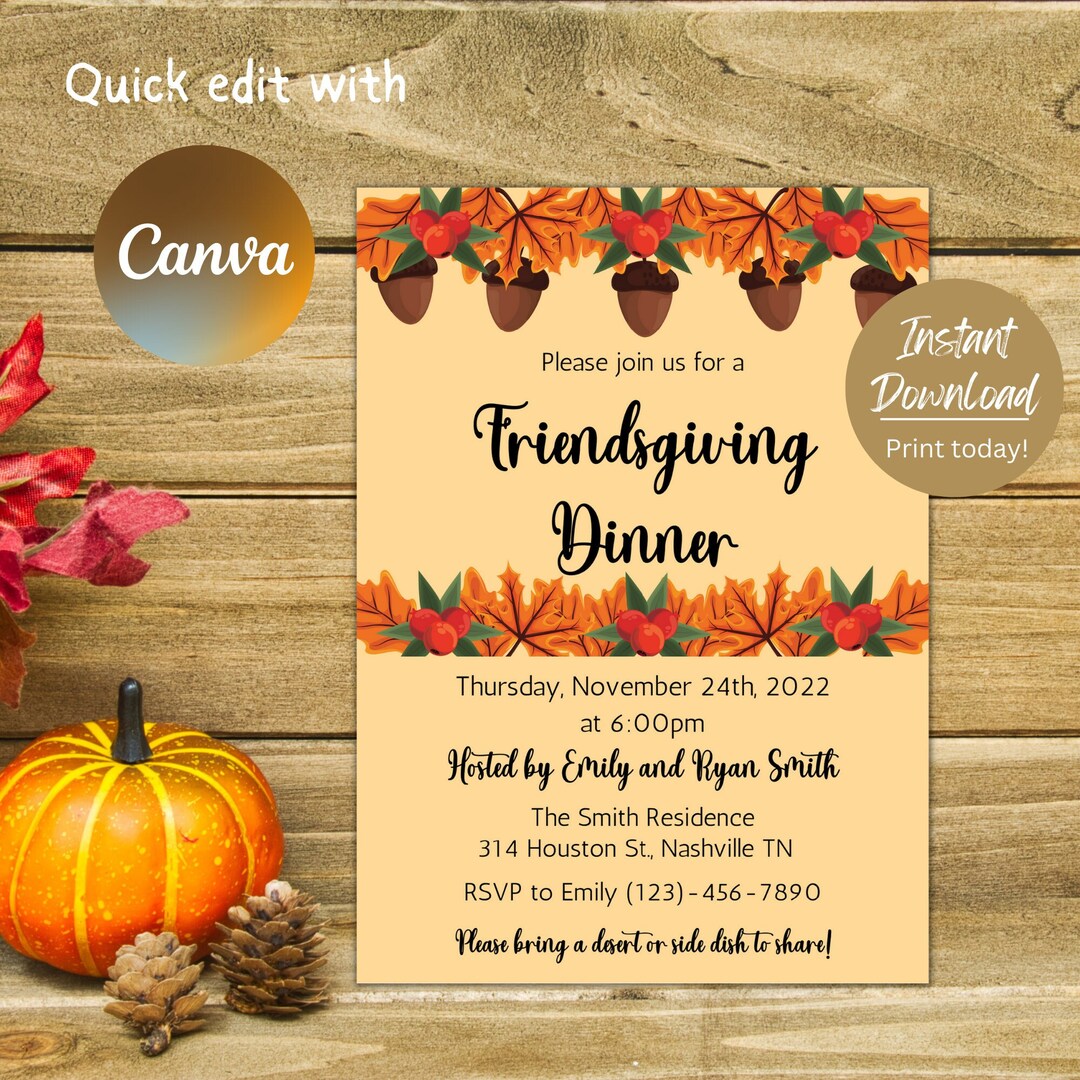 Editable Friendsgiving Dinner Invitation, Thanksgiving Invitation, Fall ...