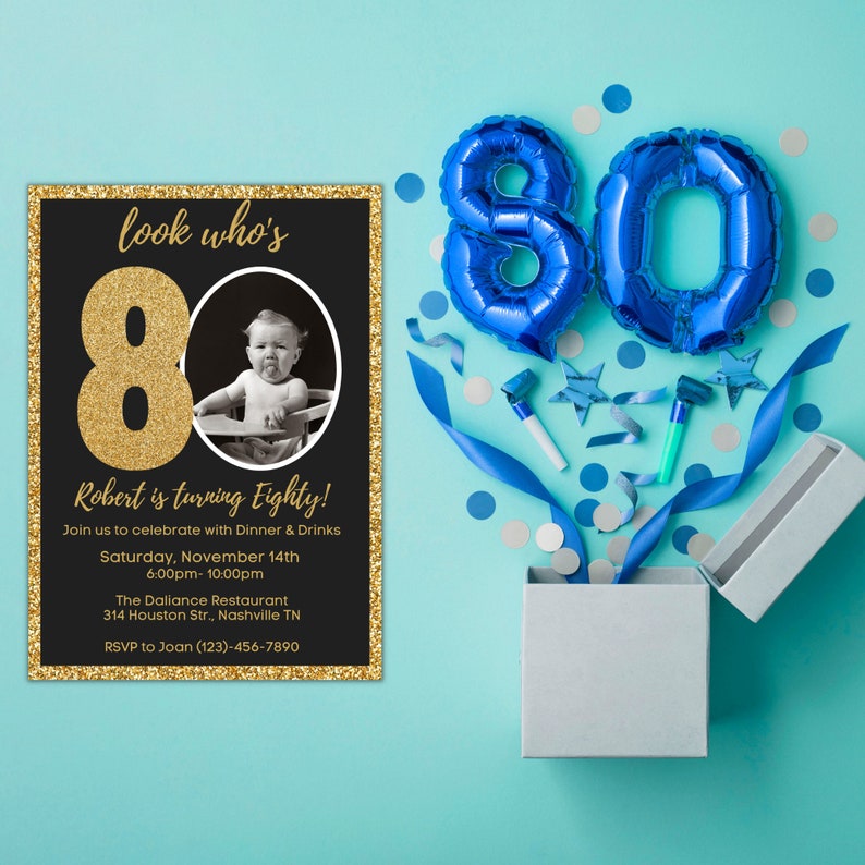 Editable 80th Invitation With Photo Look Who's 80 80th - Etsy
