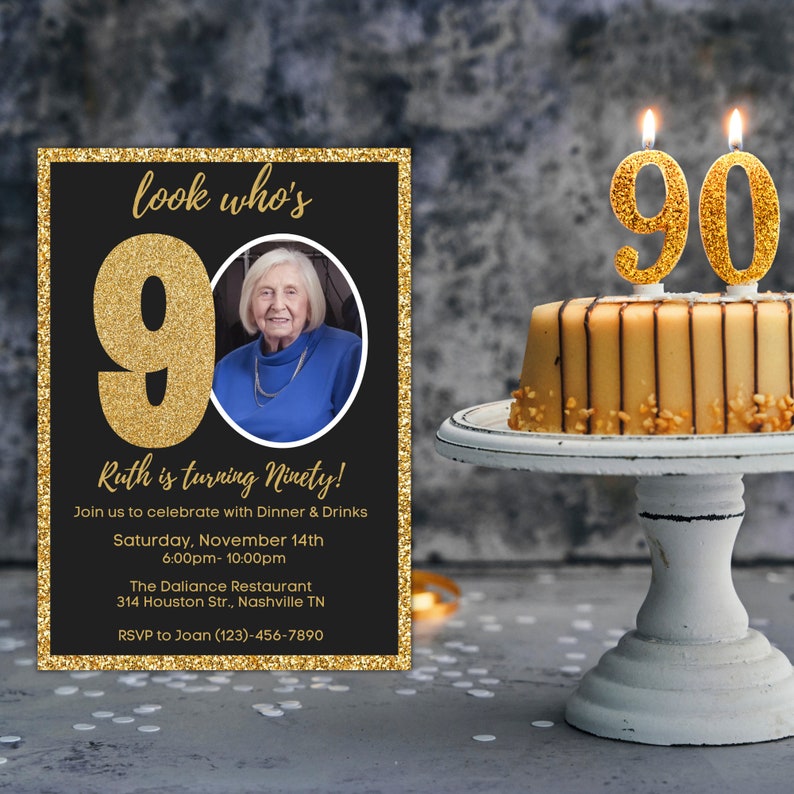 Editable 90th Invitation With Photo, Look Who's 90, 90th Birthday ...
