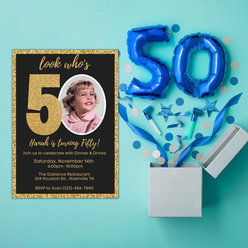 Editable 50th Invitation With Photo Look Who's 50 50th - Etsy