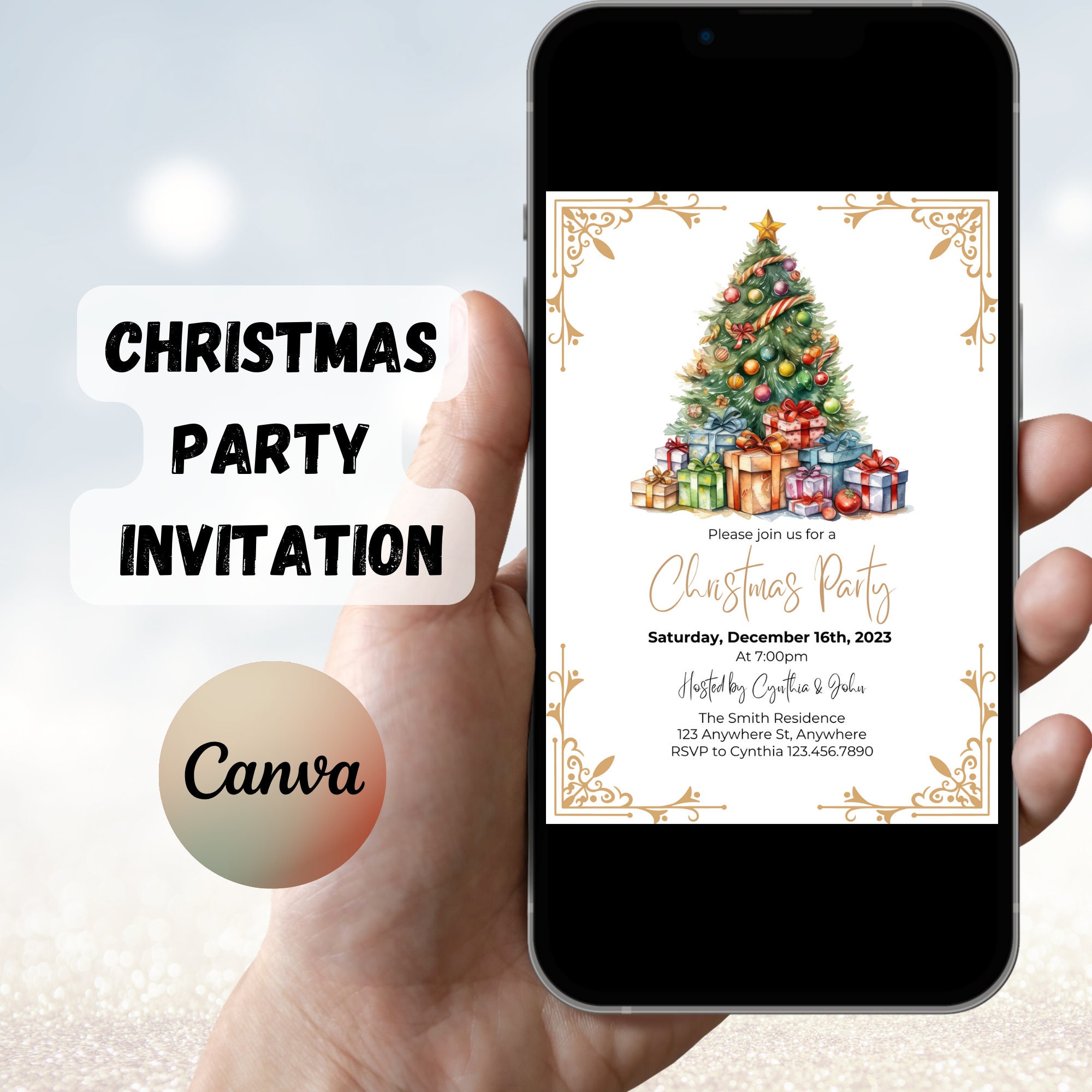 Christmas Party Invitation Template, Christmas Tree Printable Invite ...