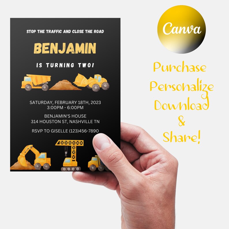 Editable Construction Invitation Construction Birthday - Etsy