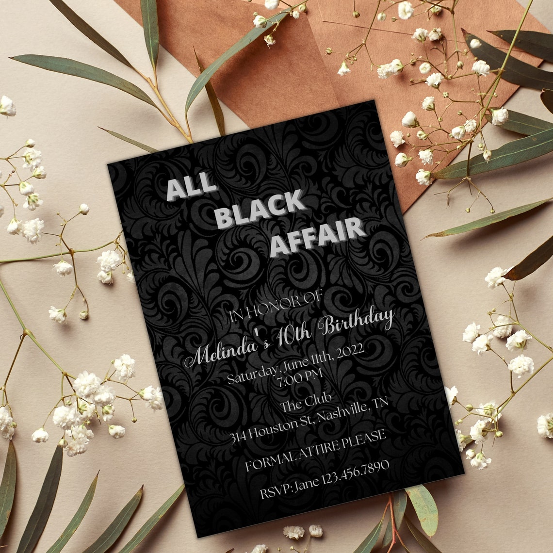 All Black Party Invitation All Black Affair Invitation - Etsy