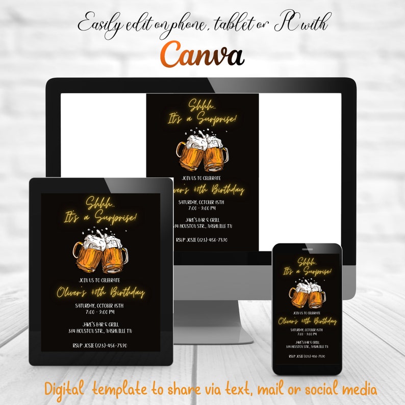 Editable Beer Surprise Birthday Invitation 30th 40th 50th - Etsy