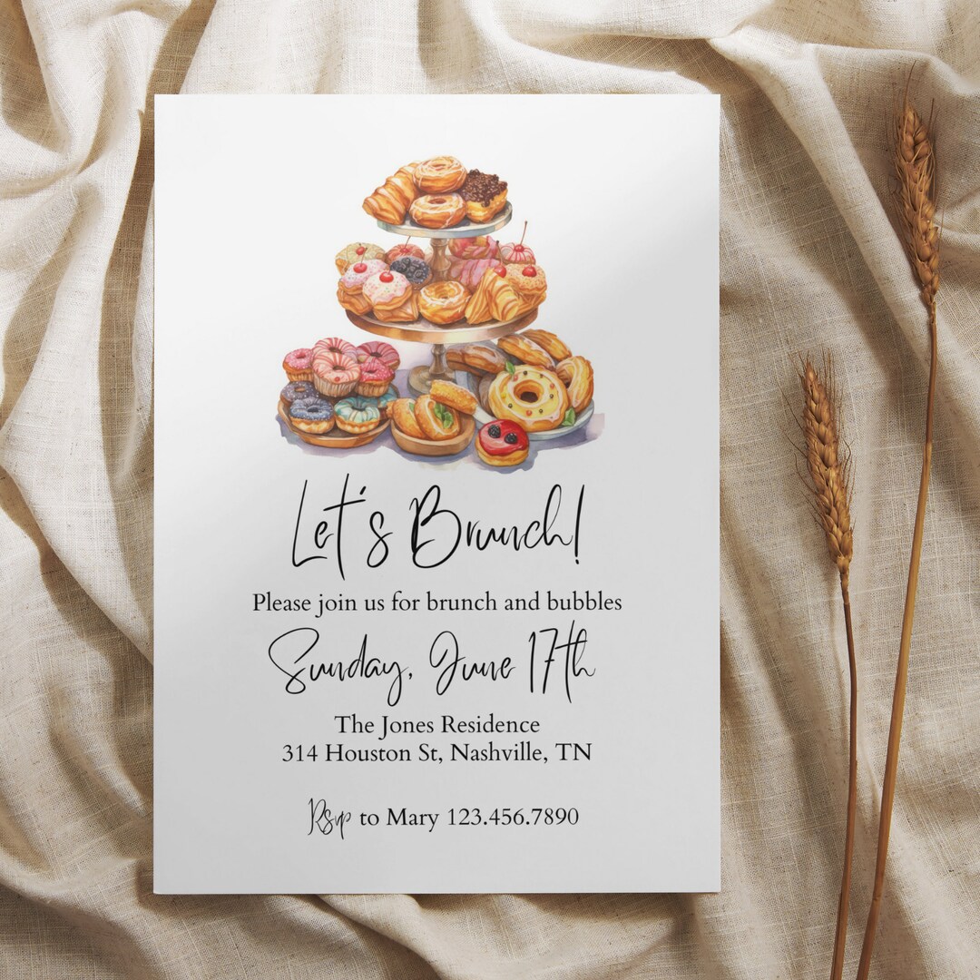 Editable Brunch Invitation, Let's Brunch Invitation, Picnic Birthday ...
