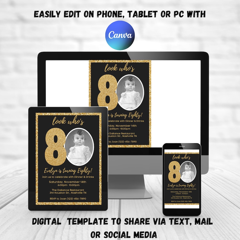 Editable 80th Invitation With Photo Look Who's 80 80th - Etsy