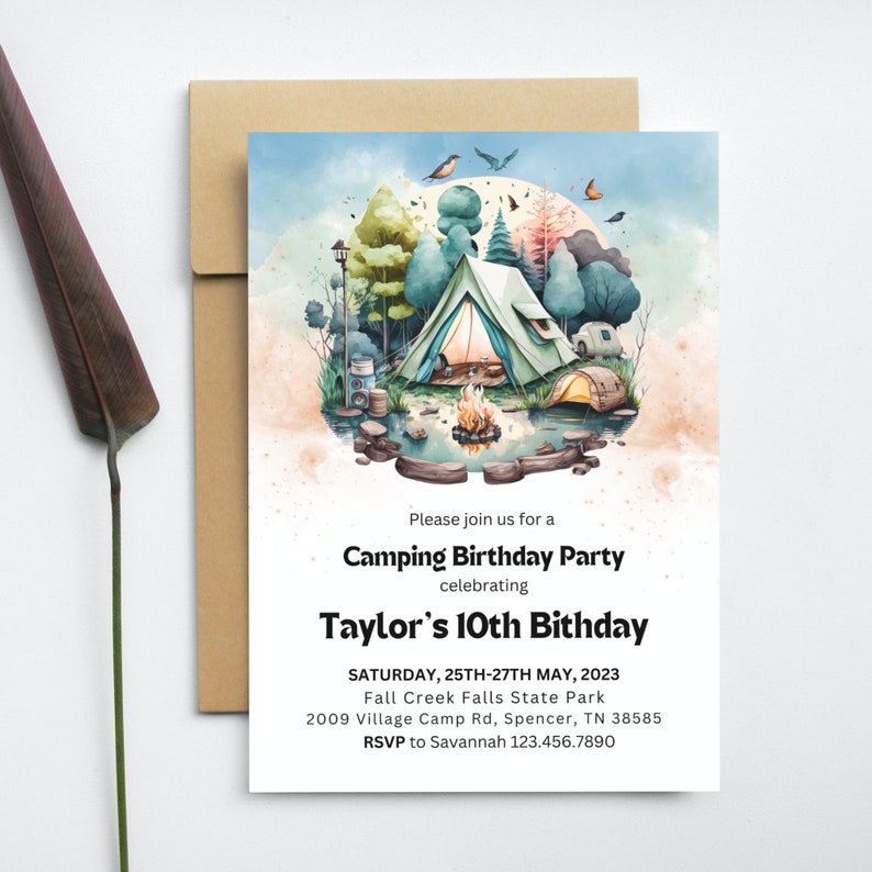 Camping Birthday Invitation Template, Camping Party Invitation, Camp ...