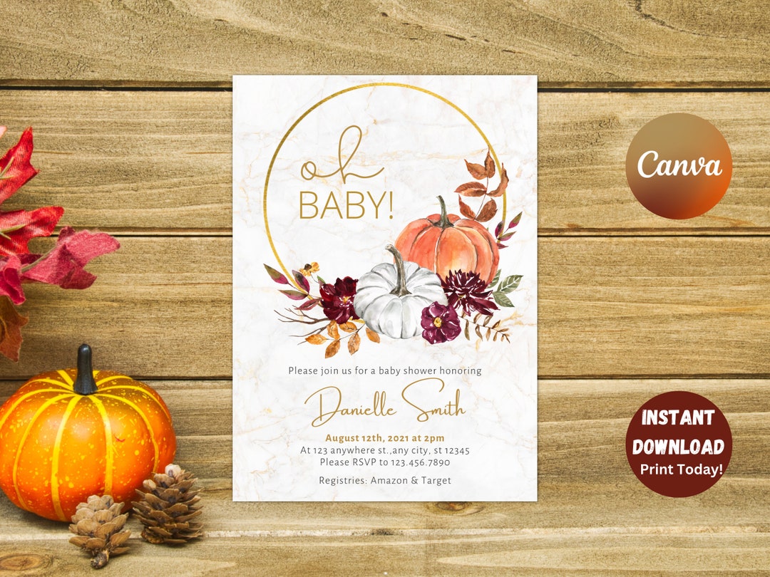Editable Pumpkin Baby Shower Invitation, A Little Pumpkin is on the Way ...