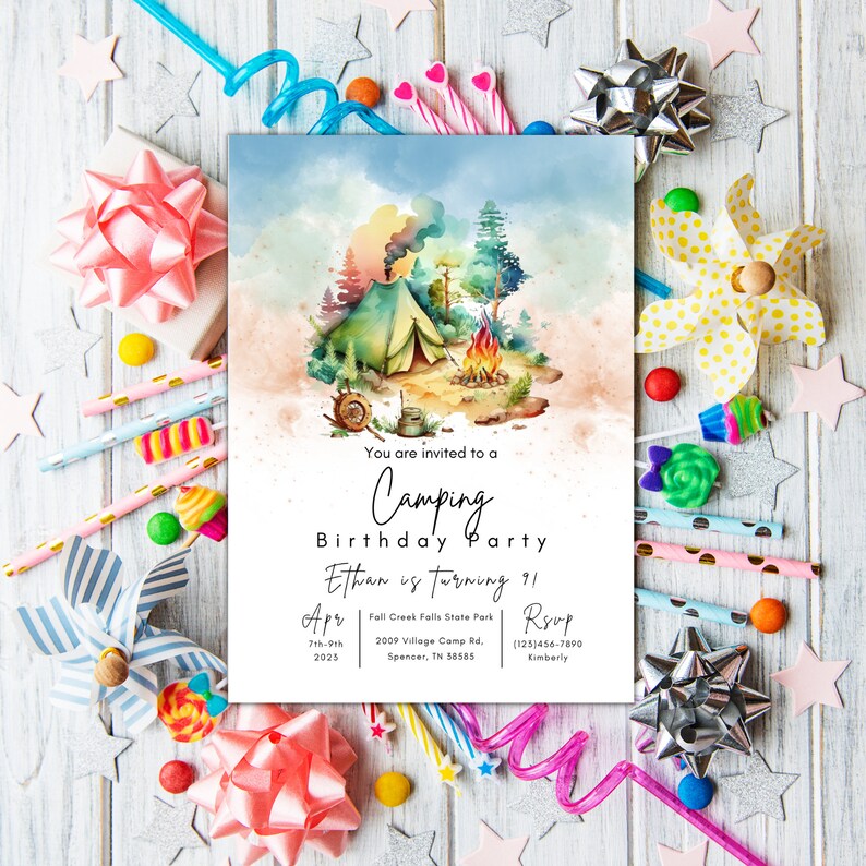Camping Birthday Invitation Template Camping Party - Etsy