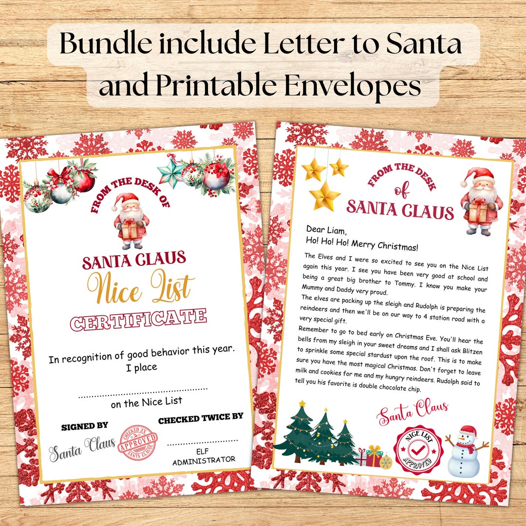 Editable Letter From Santa, Letter to Santa, Nice List Certificate ...