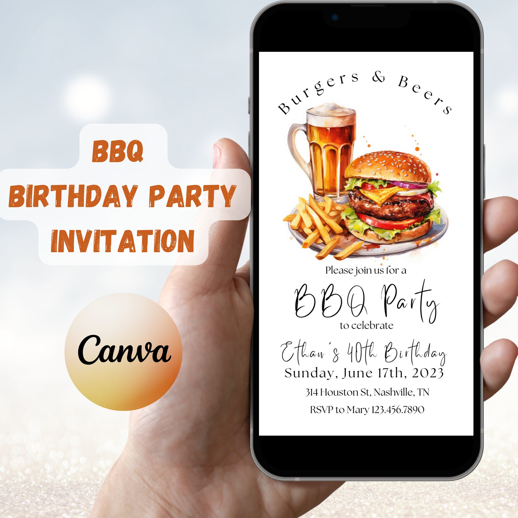 Editable BBQ Invitation, BBQ Birthday Invitation, Burger Invitation ...