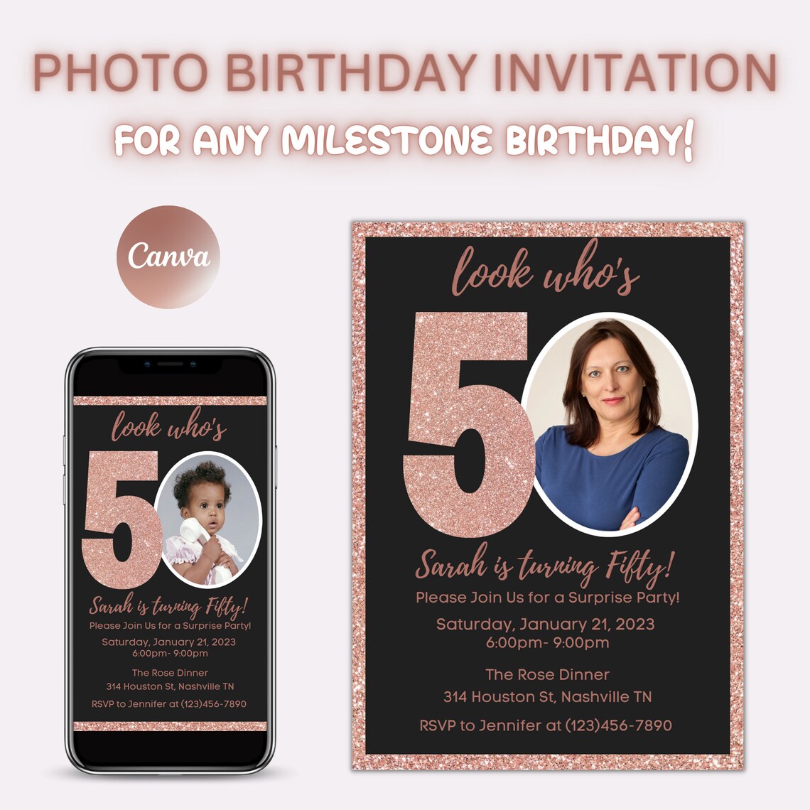 Editable 50th Invitation With Photo, Look Who's 50, 50th Birthday ...