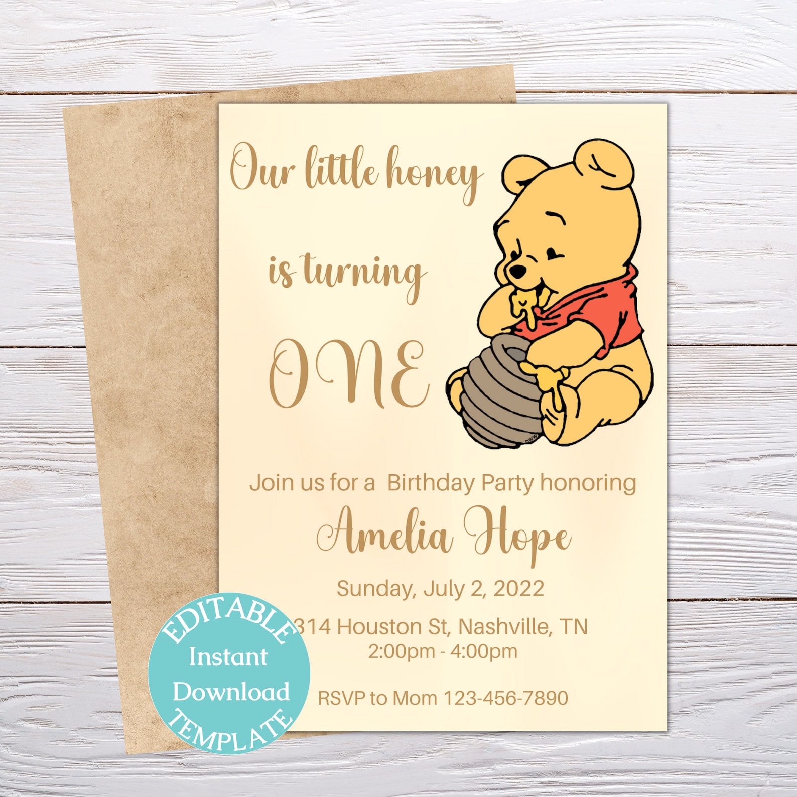 Editable Winnie the Pooh Invitation Winnie Birthday - Etsy