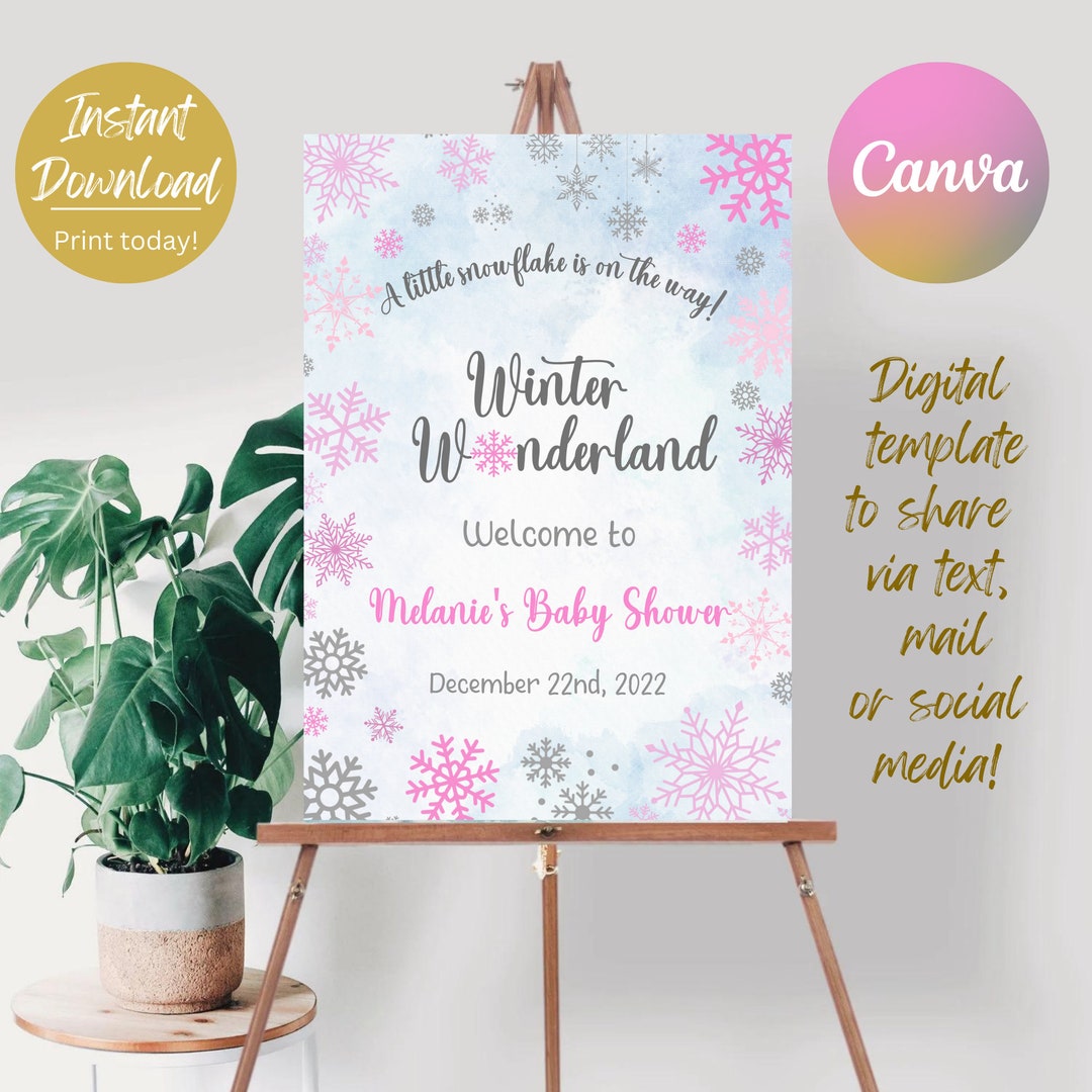 Snowflake Baby Shower Welcome Sign Template, Winter Wonderland Girl ...