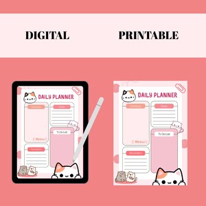 Pink Cute Cat Daily Planner – A4 Digital & Printable PDF - Etsy