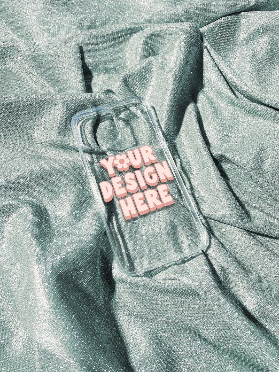 Sparkly Teal Blue Clear Phone Case Mockup, Clear iPhone Case Mock up ...