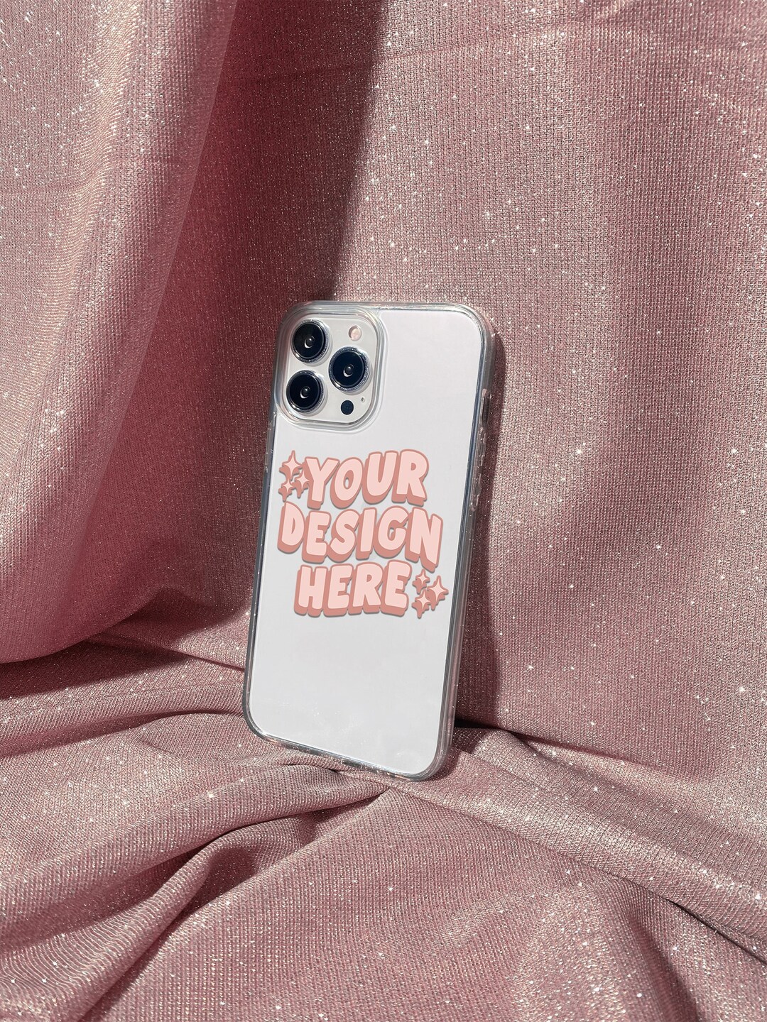 Sparkly Clear Phone Case Mockup, Cute Aesthetic Clear Case Mockup With ...