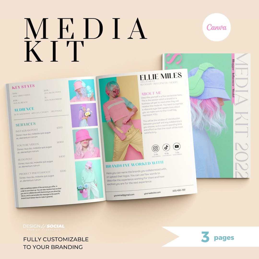 3 Page Influencer Media Kit Influencer Press Kit Instagram Media Kit ...