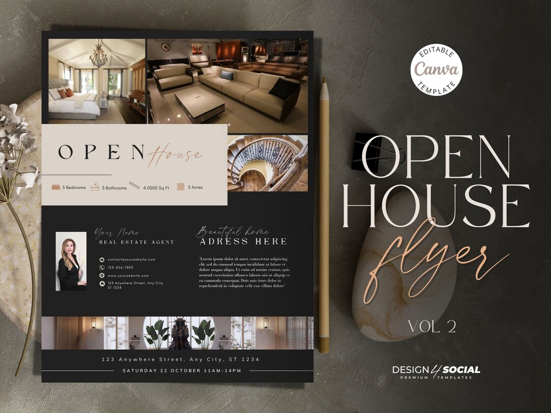 Luxury Open House Flyer Template | Canva Template | Real Estate ...