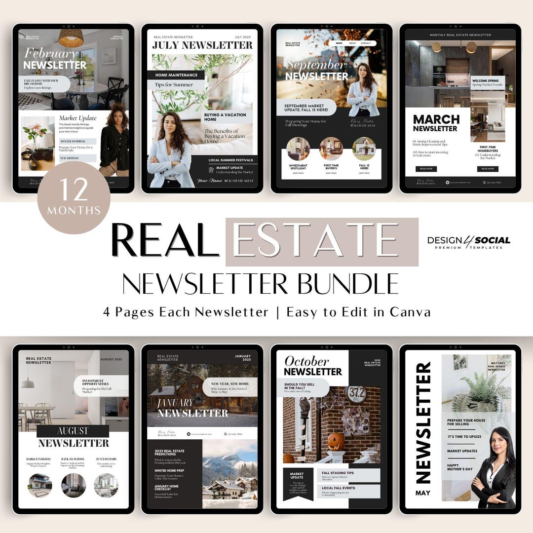 12 Monthly Real Estate Newsletter Bundle | Real Estate Marketing ...