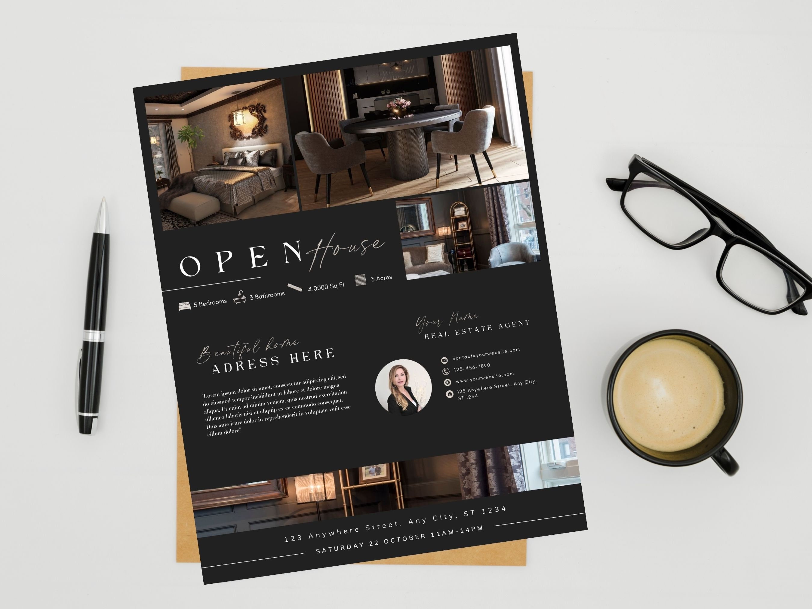 Professional Open House Flyer Template | Canva Template | Real Estate ...