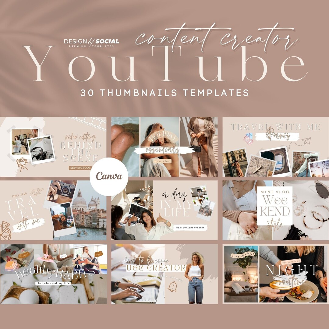 30 Youtube Channel Branding Kit | UGC Youtube Thumbnails | Editable ...