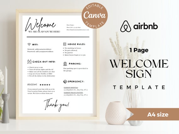 Airbnb Welcome Sign Template Airbnb WIFI Sign Template - Etsy