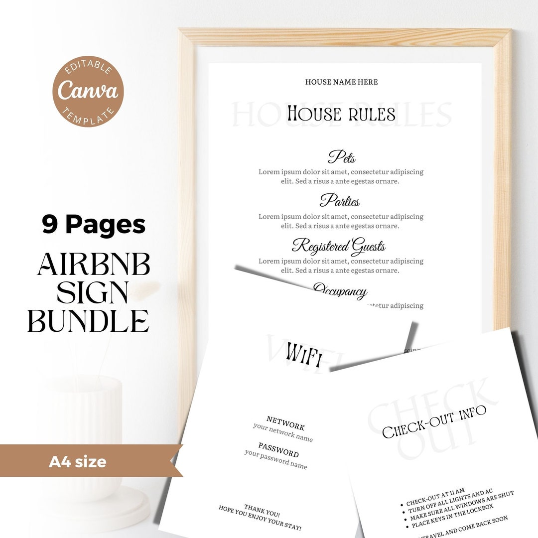 9 Airbnb Posters Editable Airbnb Sign Template Wifi Sign Airbnb Sign ...