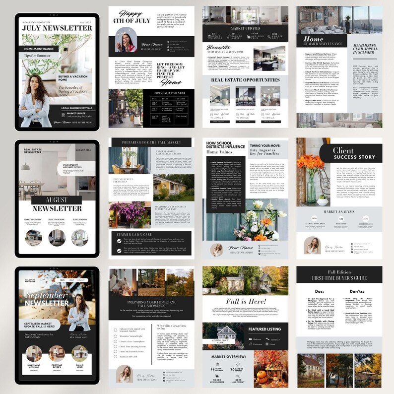 12 Monthly Real Estate Newsletter Bundle | Real Estate Marketing ...