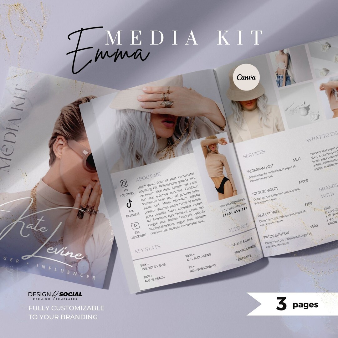 3 Page Media Kit Template | Influencer Press Kit | Instagram Media Kit ...